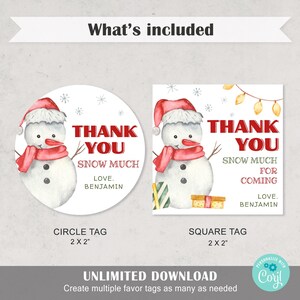Editable Snowman Birthday Favor Tags, Christmas Party Gift Tags, Winter ...