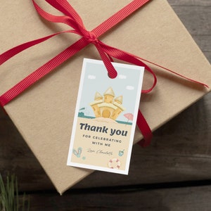 Editable Beach Birthday Favor Tags, Beach Party Thank You Notes, Sand ...