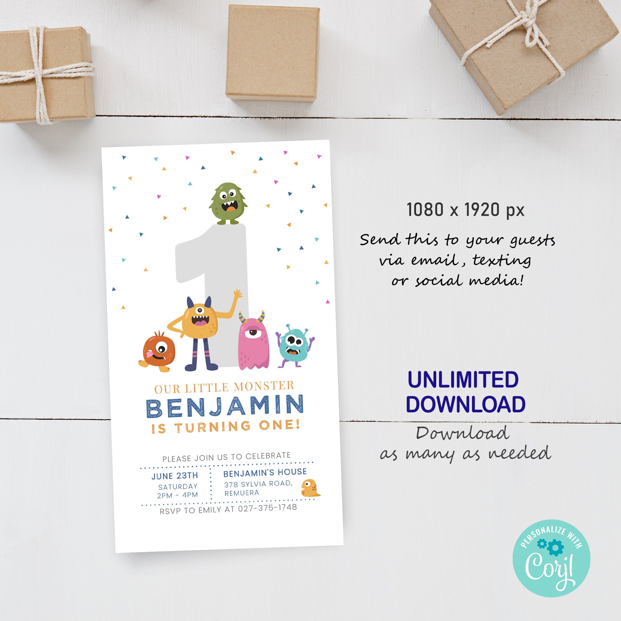 Editable Monster Birthday E-invitation, Monster Party Digital Invite ...