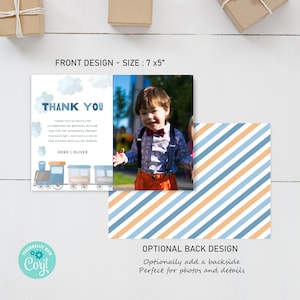 Editable Train Birthday Photo Thank You Card, Choo Choo Train Thank You ...