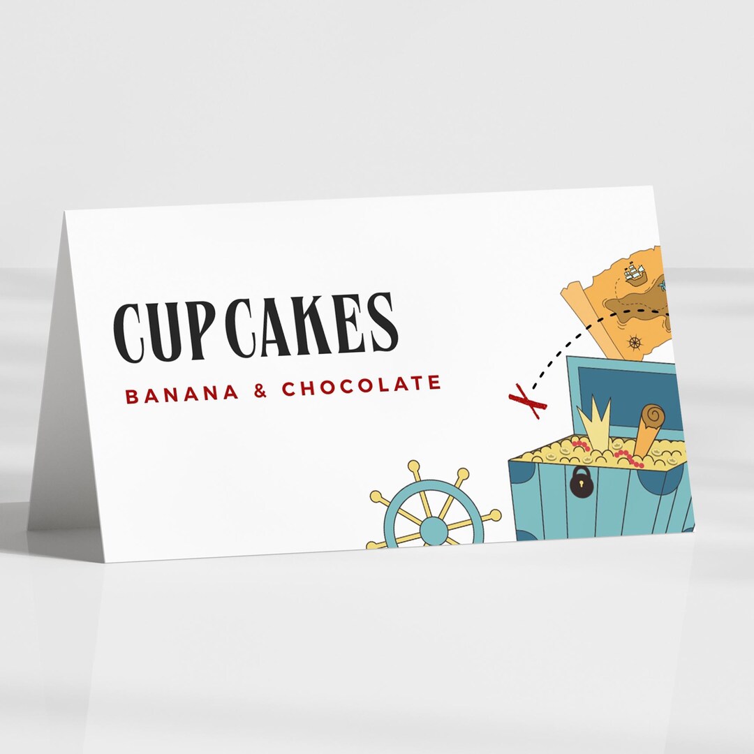 Modern Pirate Birthday Food Label, Pirate Ship Folded Table Card, Boy ...