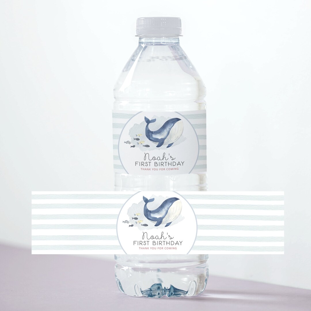 Editable Whale Birthday Water Bottle Label, Whale Party Bottle Label ...