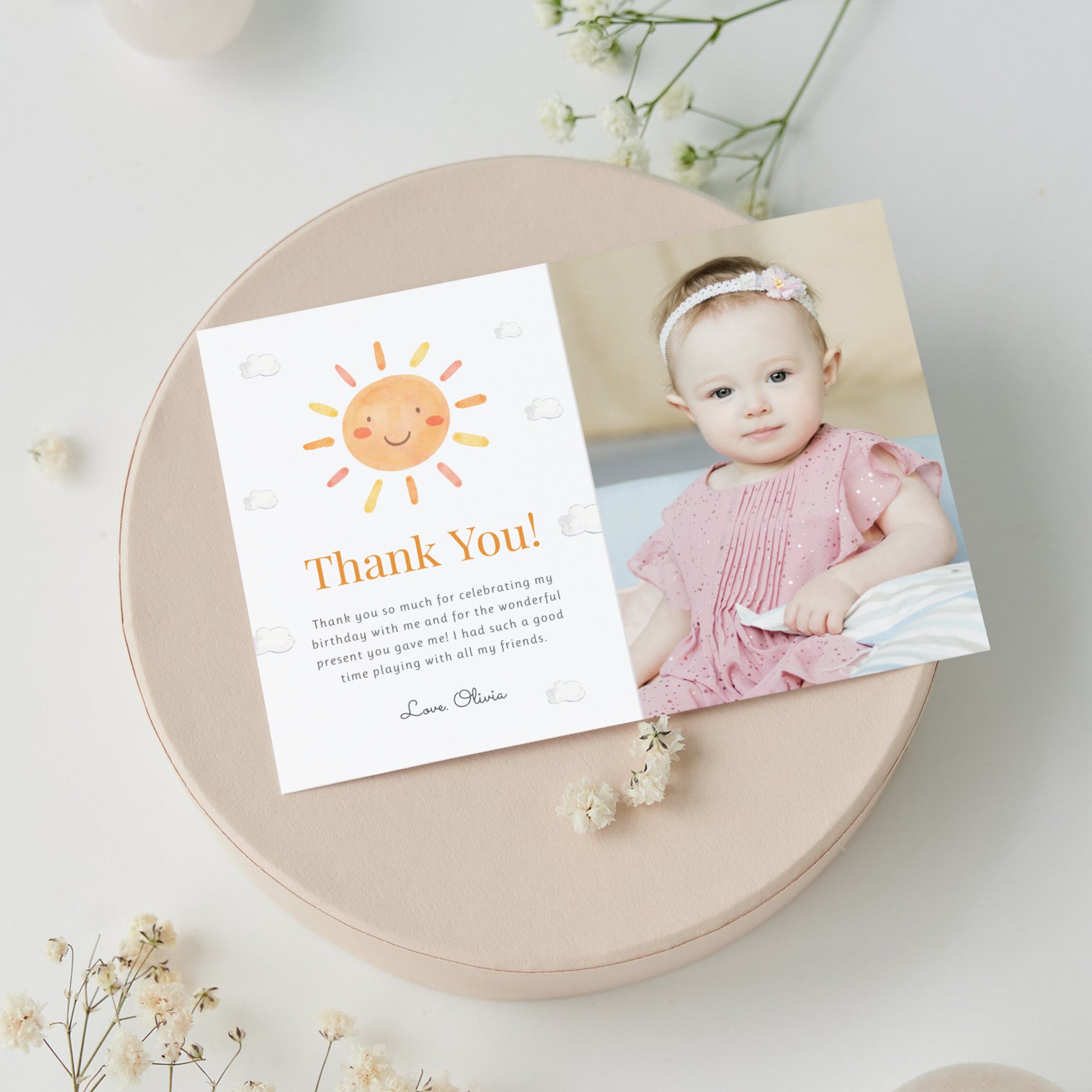 Editable Sunshine Thank You Card With Photo, First Trip Around the Sun ...