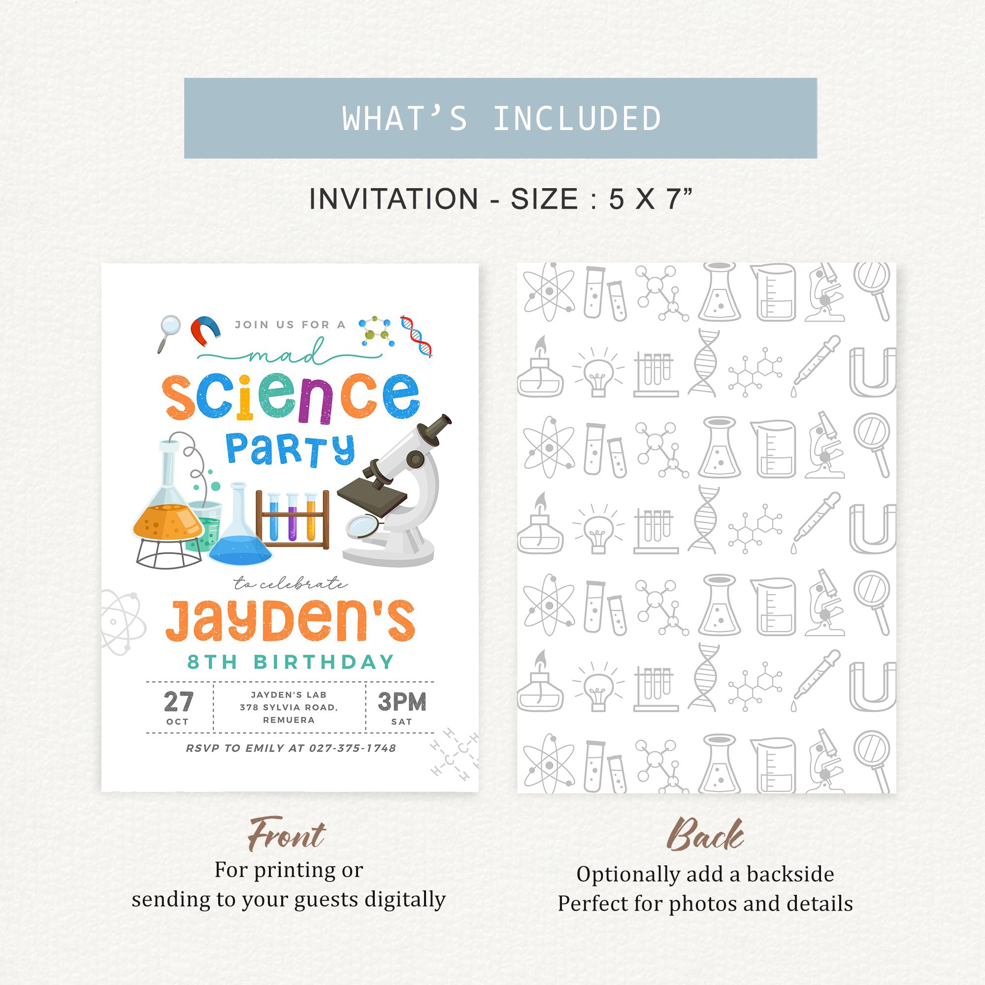 Science Birthday Party Invitation, Mad Science Party Invite, Science ...