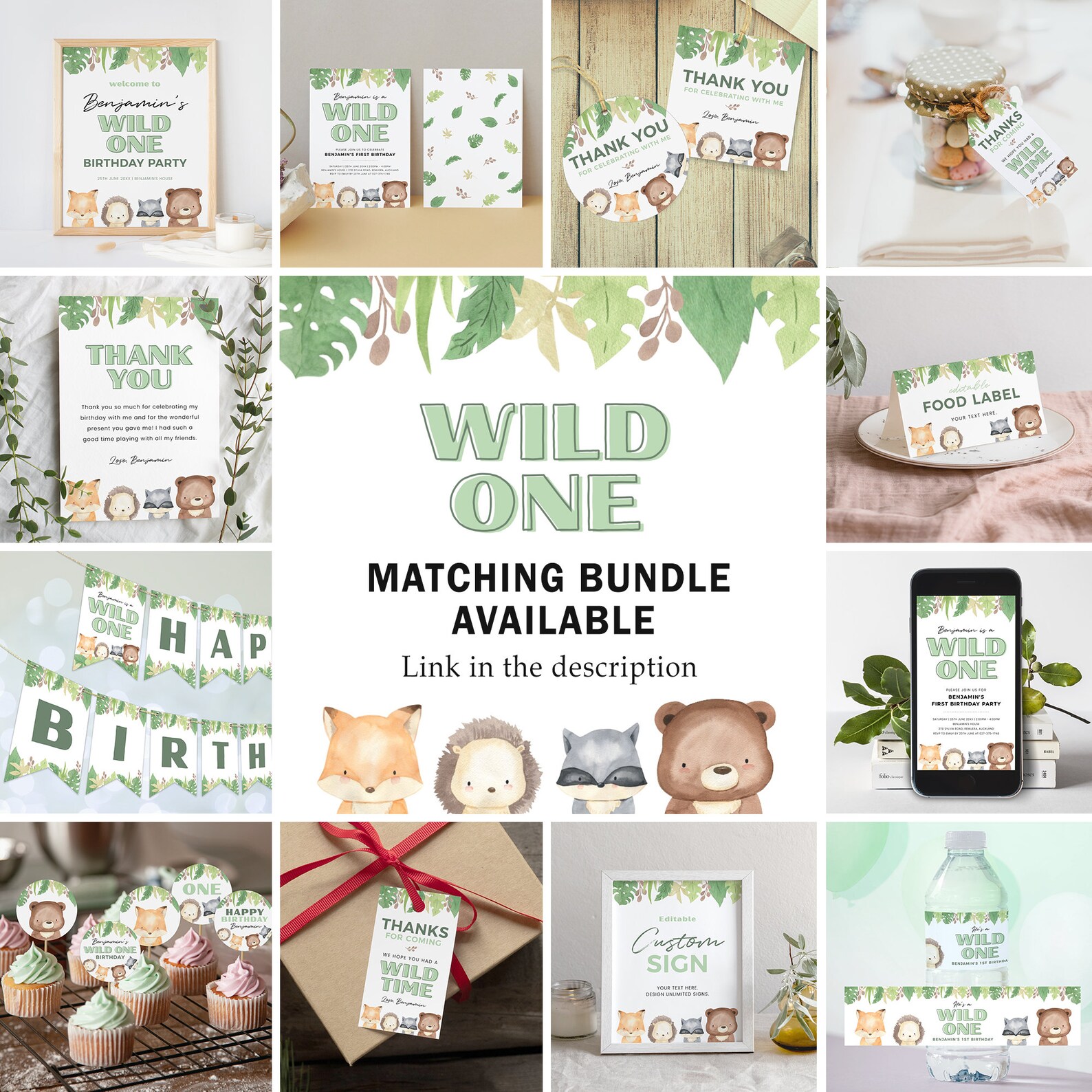 Editable Wild One Birthday Invitation With Photo Woodland - Etsy