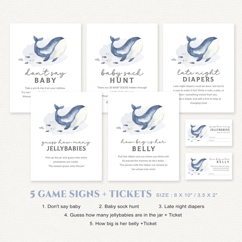 Whale Baby Shower Games : Minimalist, Watercolor (instant Download ...