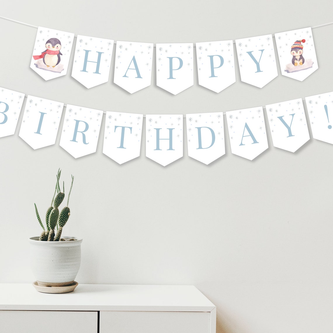 Editable Penguin Happy Birthday Banner Christmas Party - Etsy