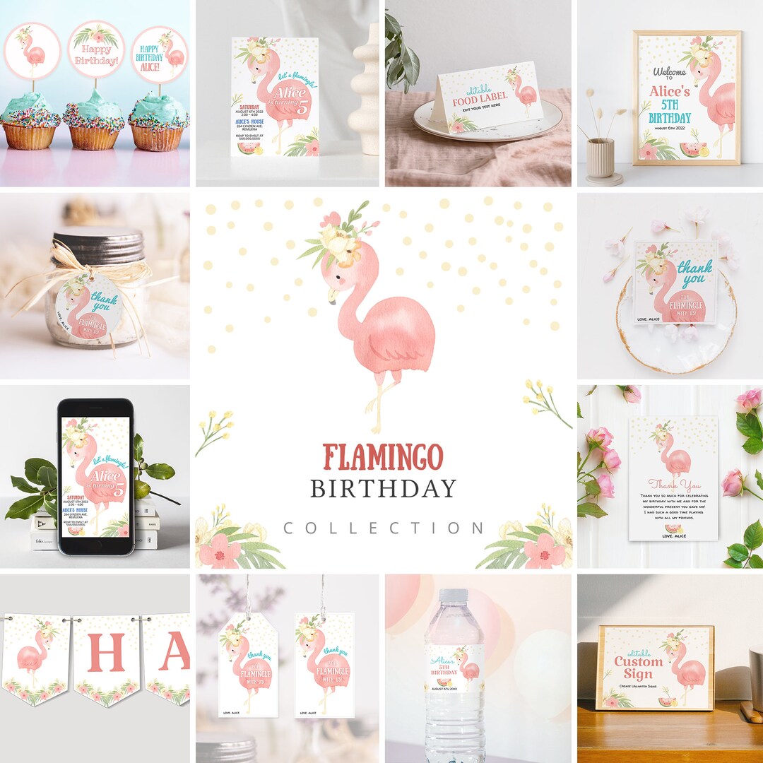 Editable Flamingo Birthday Party Bundle, Flamingo Party Collection ...