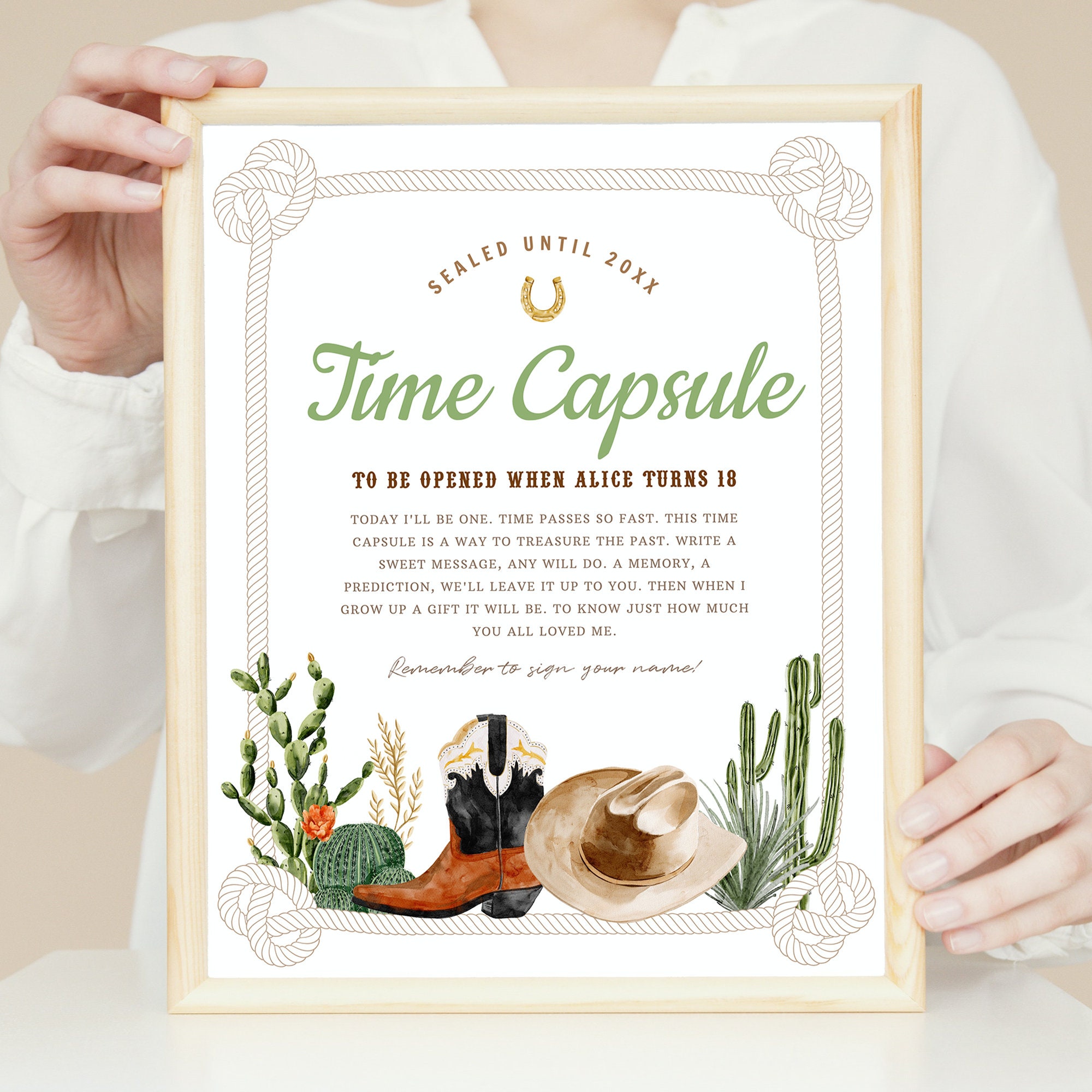 Editable Cowboy Time Capsule Sign, Wild West Message Cards, My First ...