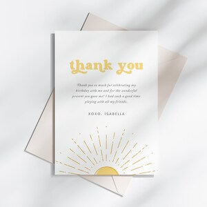 Editable Boho Sunshine Birthday Thank You Card, First Trip Around the ...