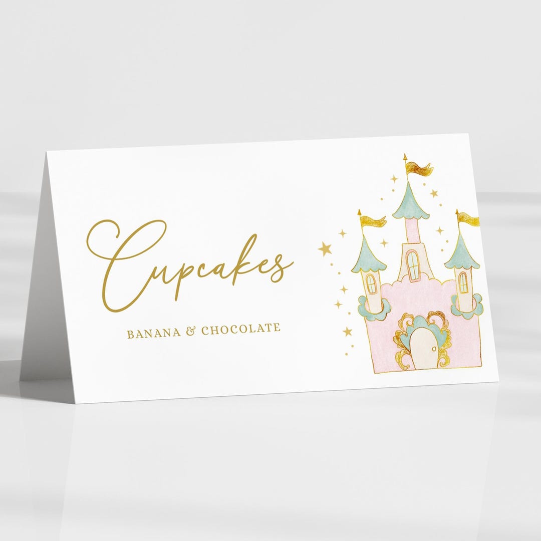 Princess Birthday Food Labels, Magical Party Folded Place Cards, Girl ...
