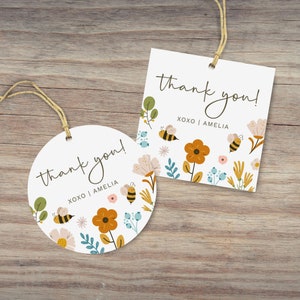 Bee Birthday Favor Tags, Boho Gift Tags, Floral Favor Tags, Girl ...