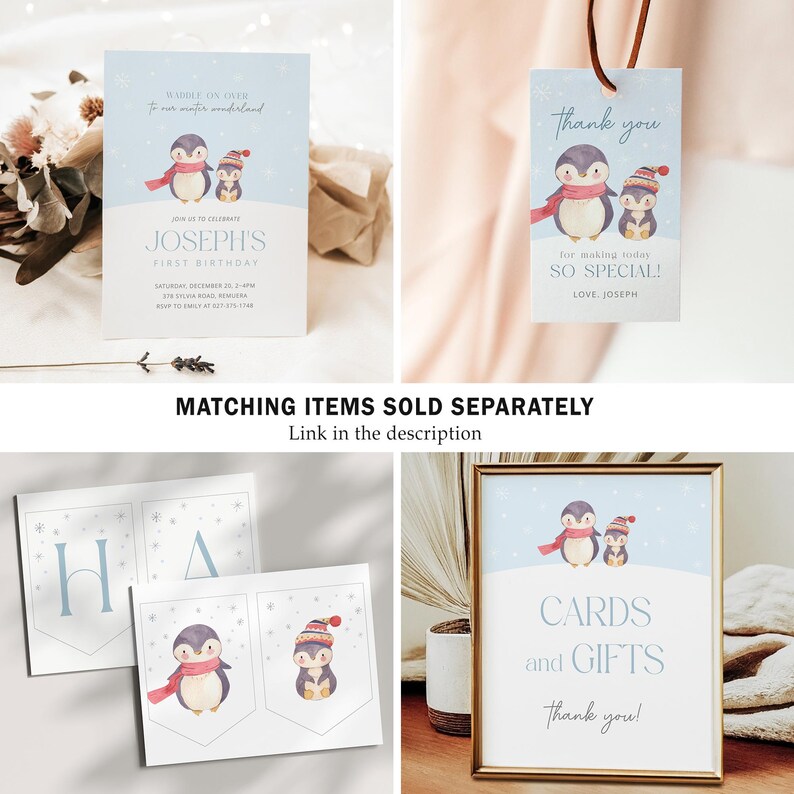 Editable Penguin Food Label, Christmas Folded Card, Winter Party Place ...