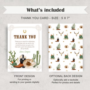 Editable Cowboy Birthday Thank You Card, Wild West Party Thank You Note ...