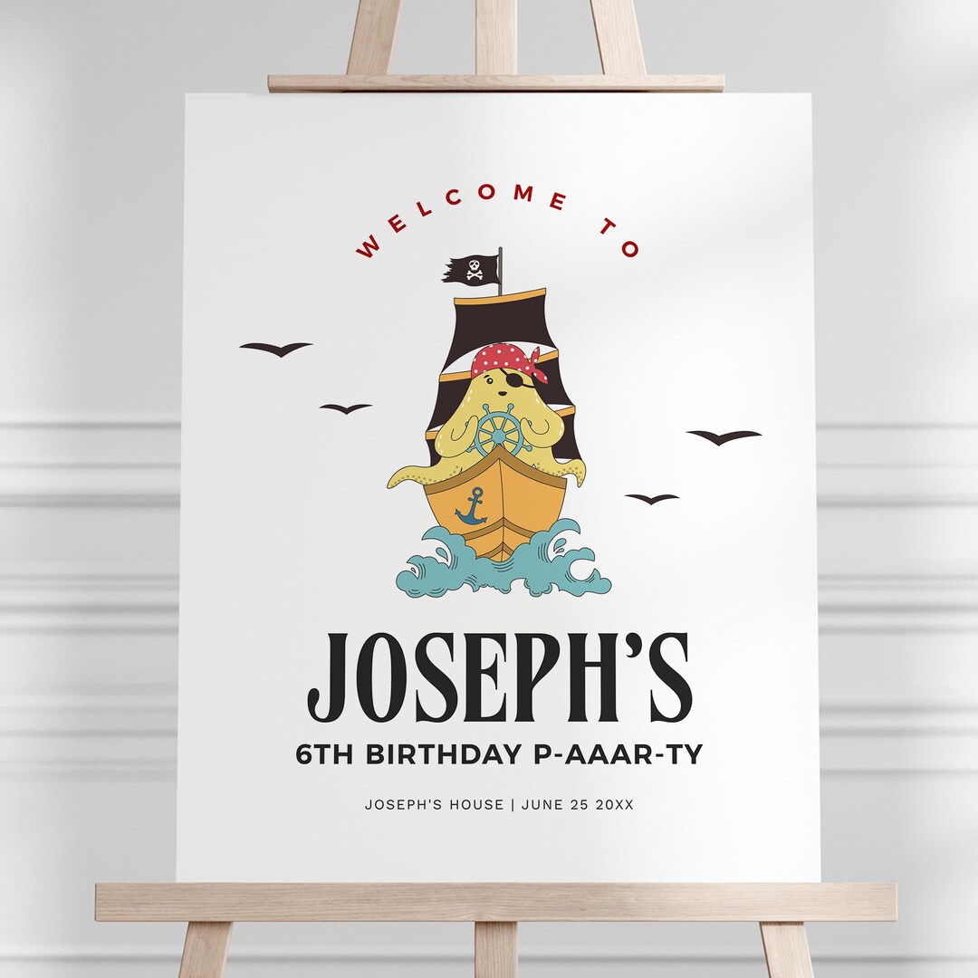Modern Pirate Birthday Welcome Sign, Pirate Ship Welcome Board, Boy ...