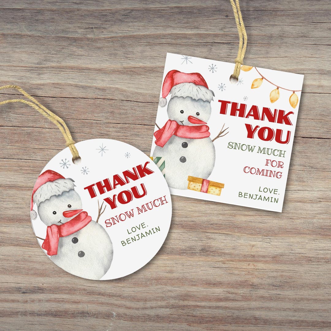 Editable Snowman Birthday Favor Tags, Christmas Party Gift Tags, Winter ...