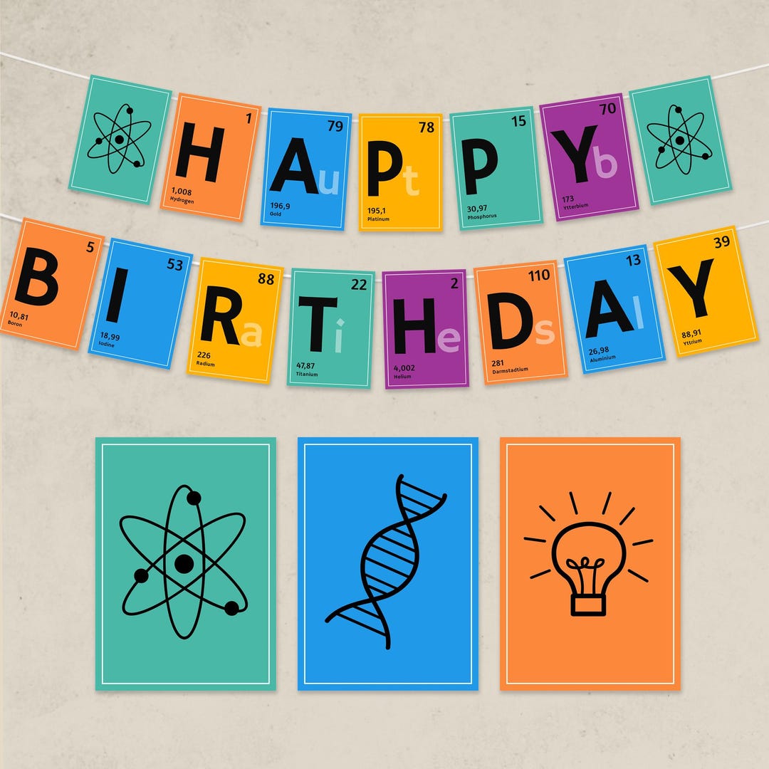 Periodic Table Happy Birthday Banner, Science Party Bunting Banner, Mad ...