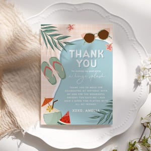 Editable Pool Party Thank You Card, Girl Summer Birthday Thank You Note ...