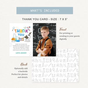Editable Science Birthday Thank You Card, Mad Scientist Party Photo ...