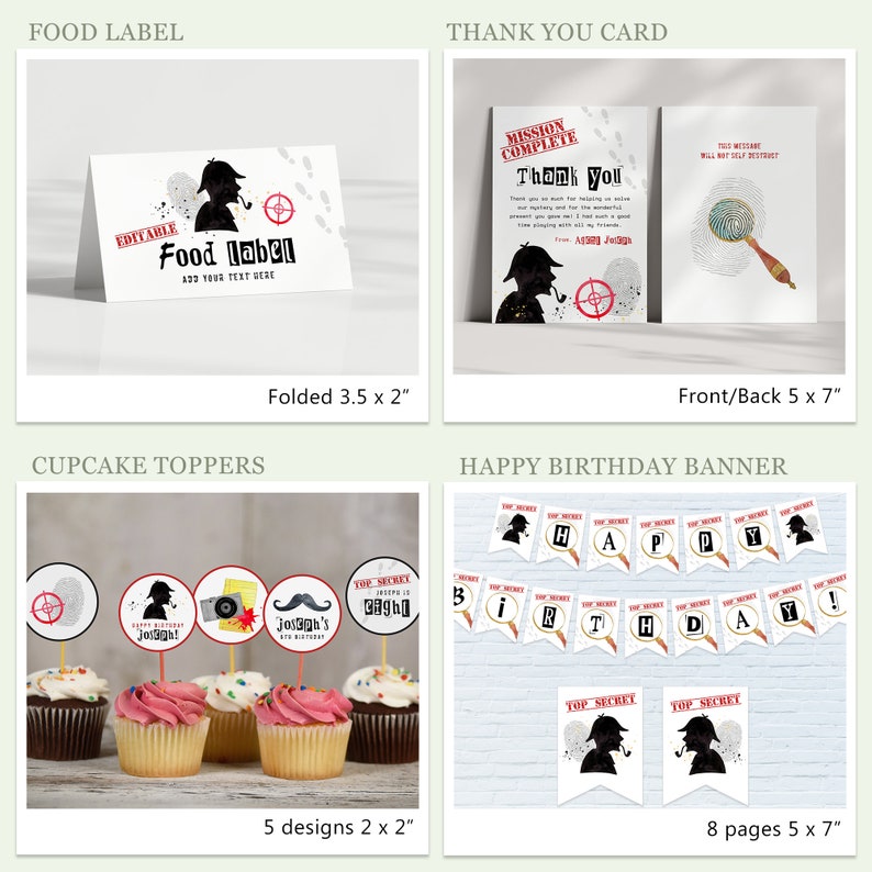 Editable Spy Birthday Bundle, Modern Secret Agent Party Collection, Boy ...