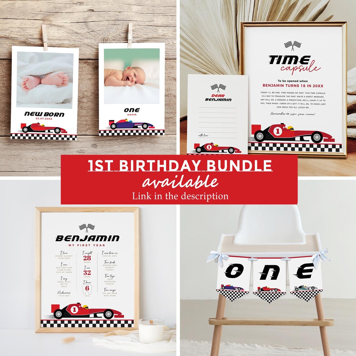 Race Car Time Capsule Sign, Fast One Party Message Card, Boy 1st ...
