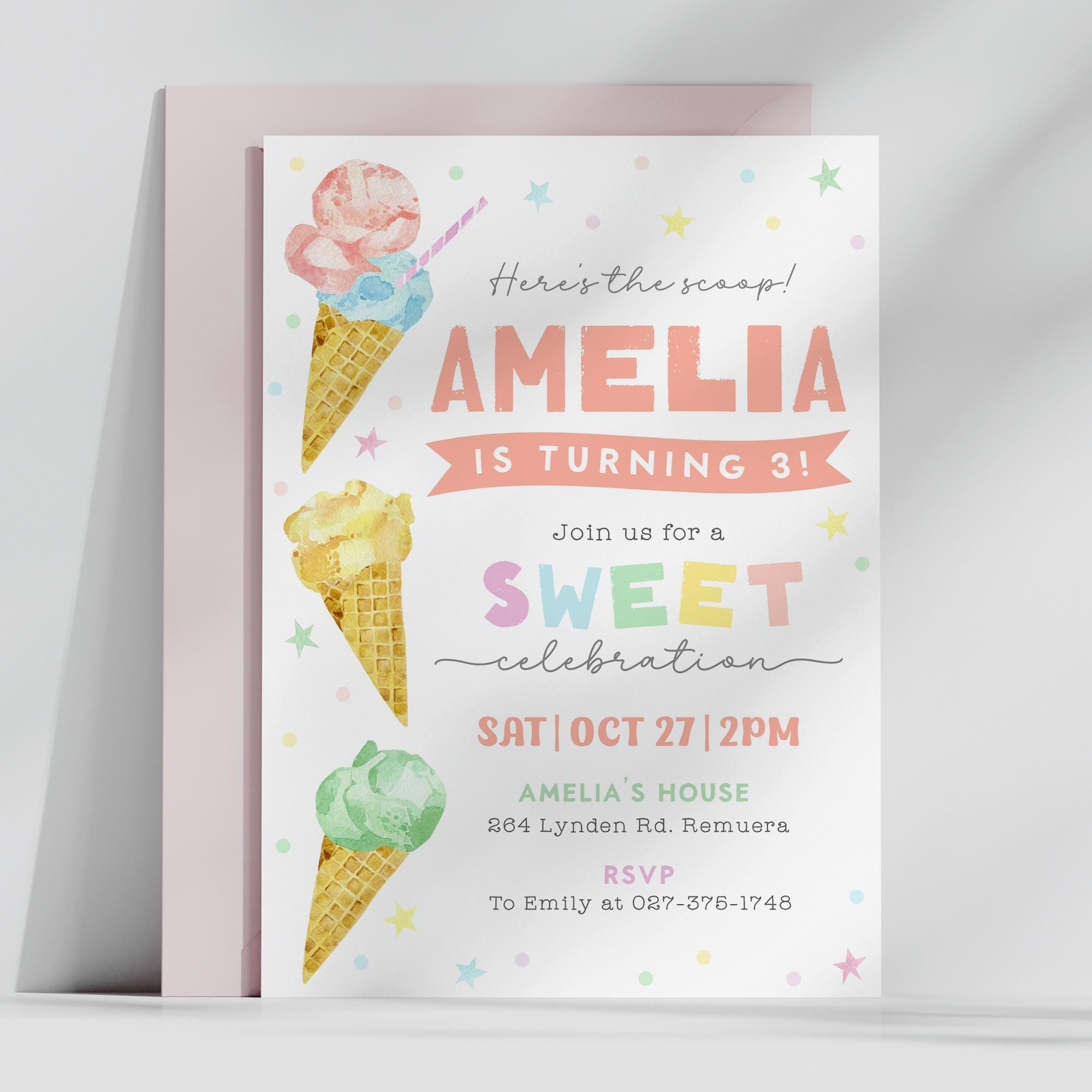 Ice Cream Birthday Party Invitation, Pastel Ice Cream Party Invite ...