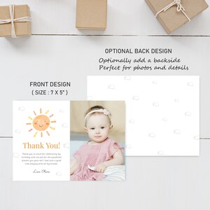 Editable Sunshine Thank You Card With Photo, First Trip Around the Sun ...