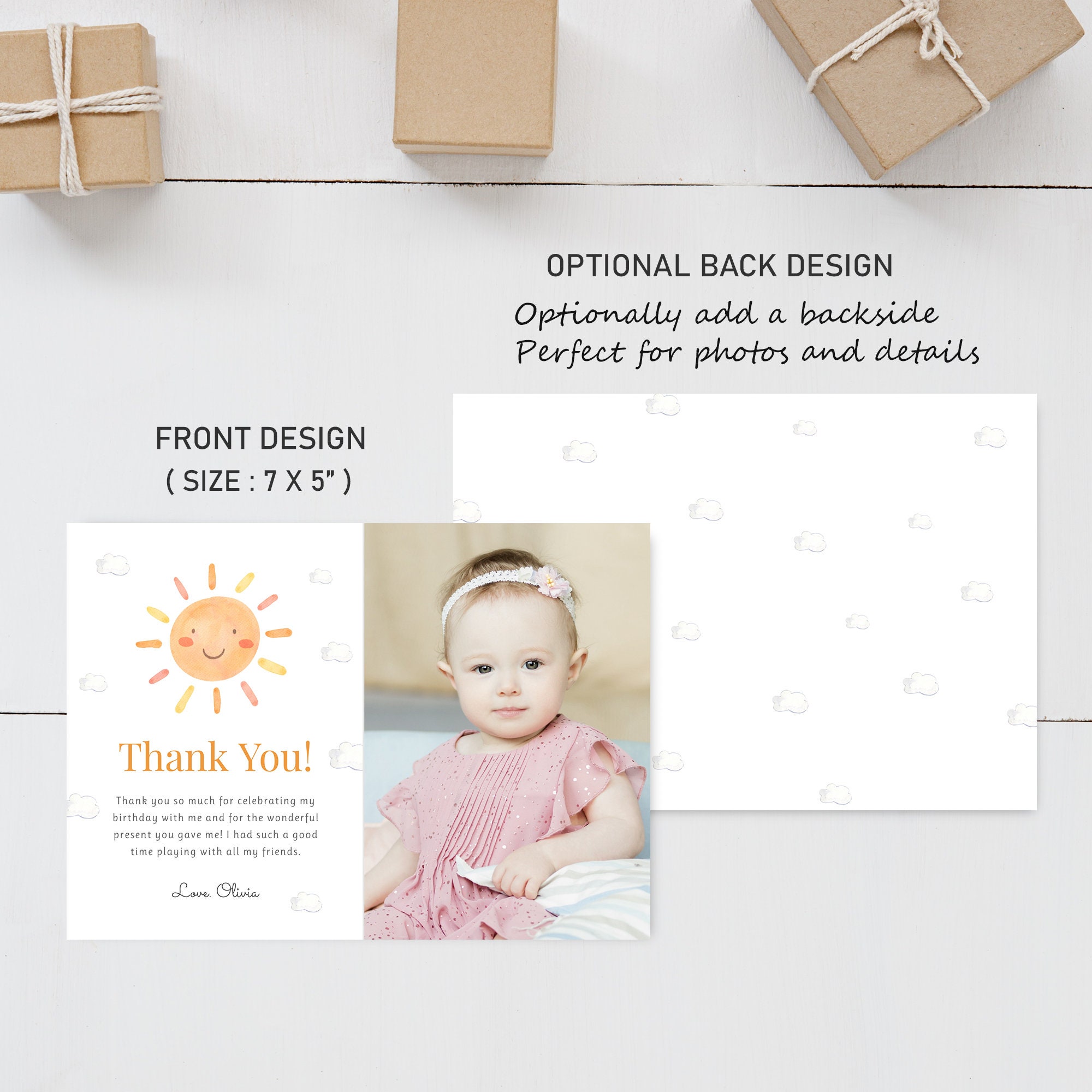 Editable Sunshine Thank You Card With Photo, First Trip Around the Sun ...