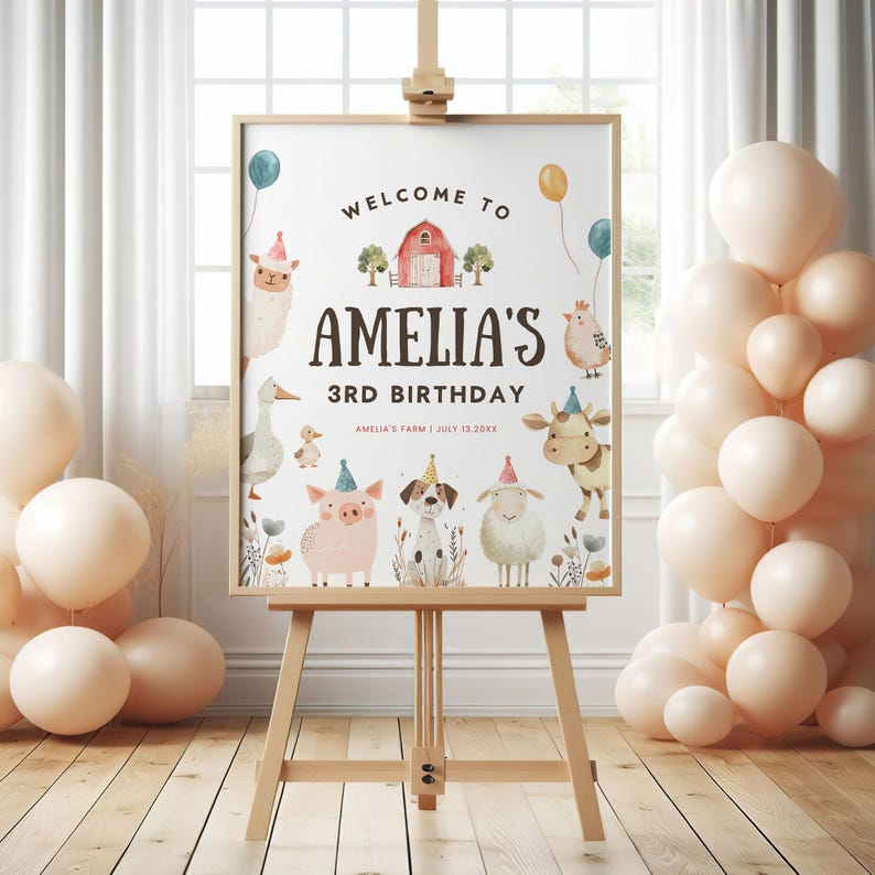 Editable Farm Birthday Welcome Sign, Barnyard Party Welcome Board, Cute ...