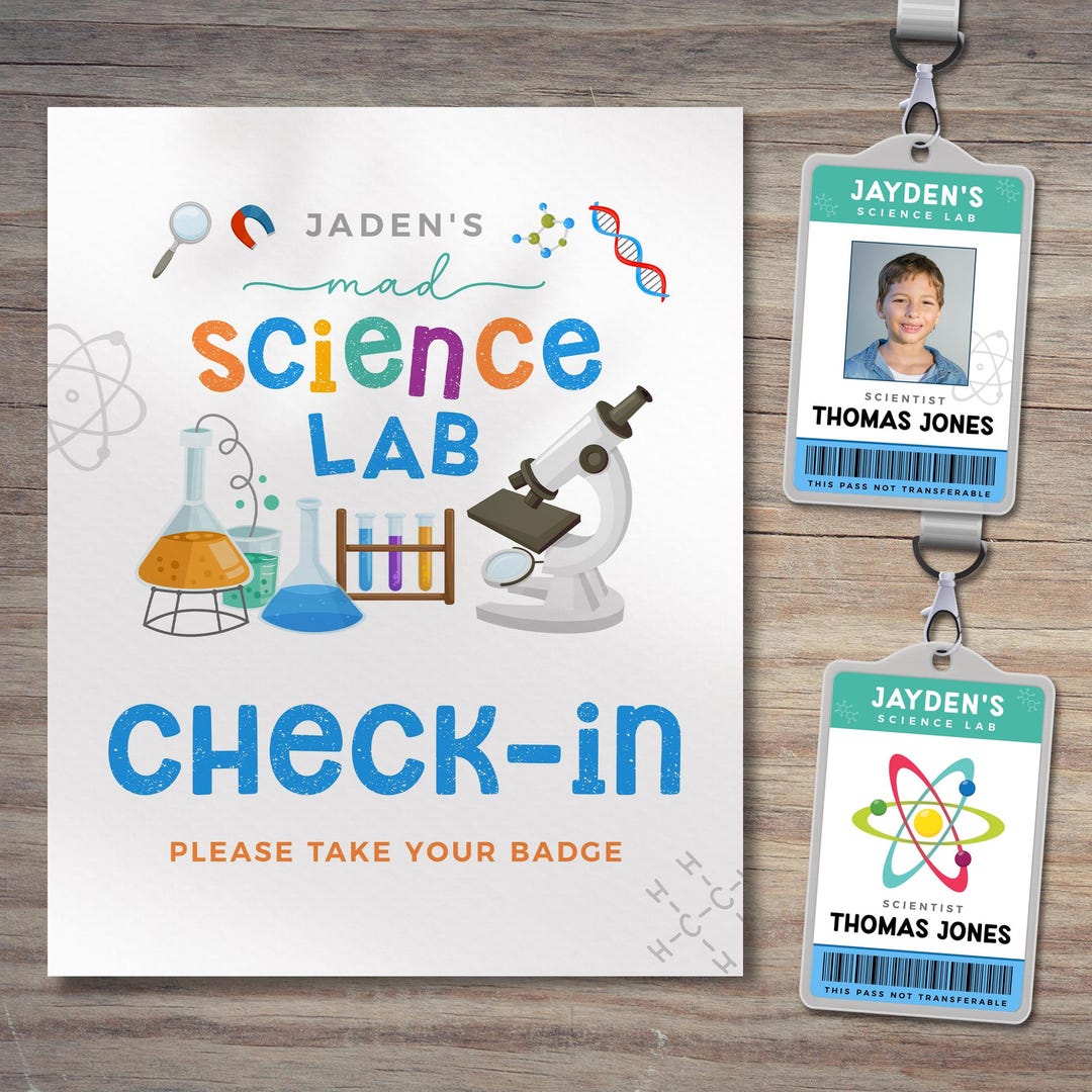 Editable Scientist Check-in Sign & ID Badge Set, Printable Scientist ...