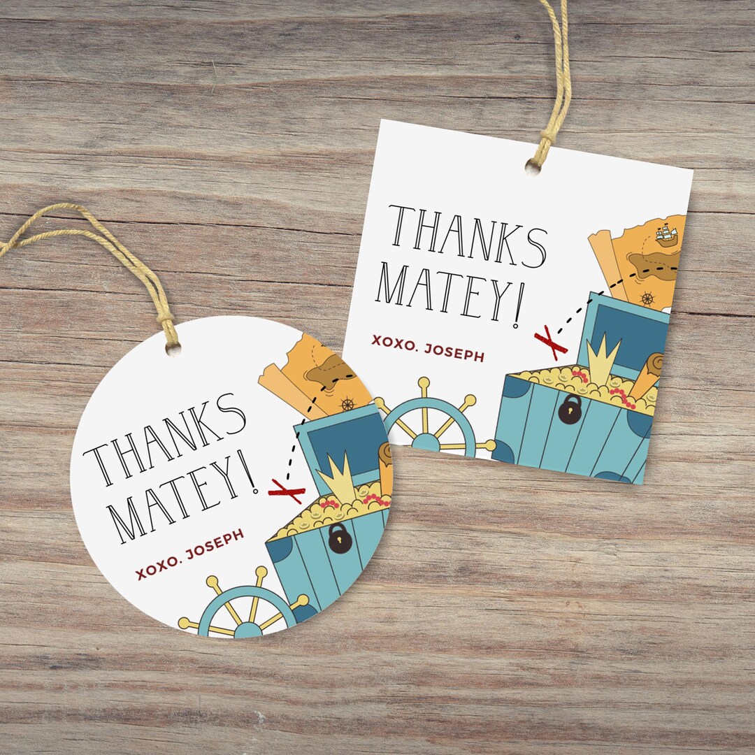 Editable Pirate Birthday Favor Tags, Treasure Map Gift Tags, Ahoy Matey ...