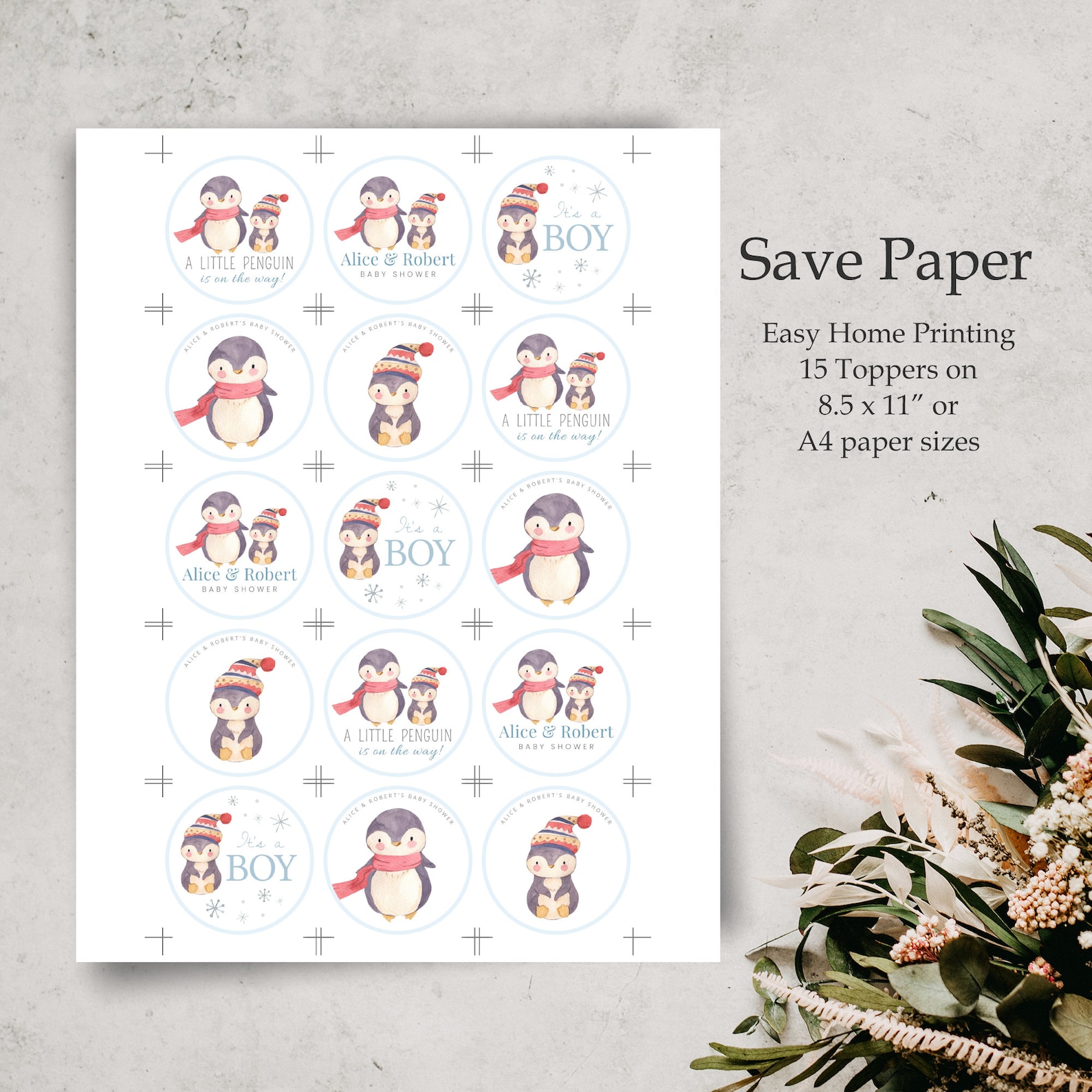 Editable Penguin Baby Shower Cupcake Toppers Penguin Party - Etsy