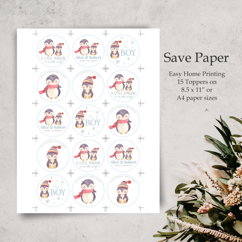 Editable Penguin Baby Shower Cupcake Toppers Penguin Party - Etsy