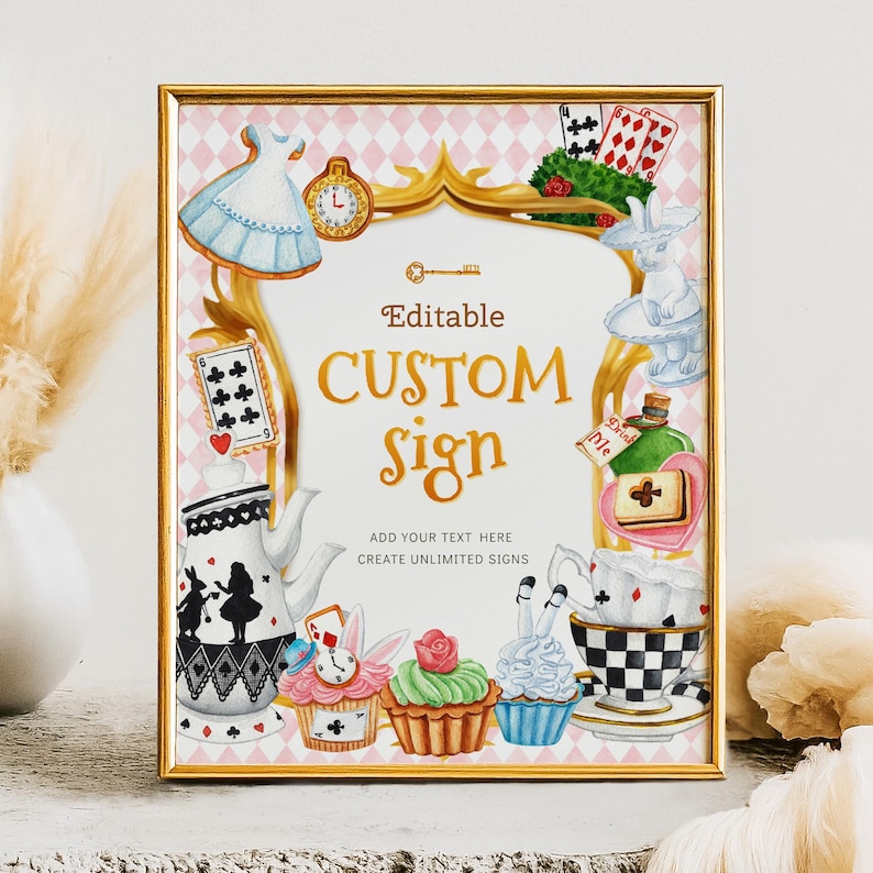 Alice in Wonderland Birthday Custom Sign, Onederland Party Table Sign ...