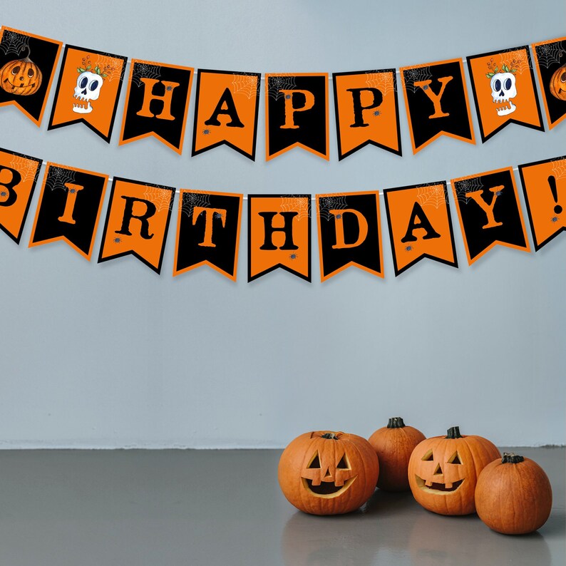Editable Halloween Happy Birthday Banner, Halloween Party Bunting ...