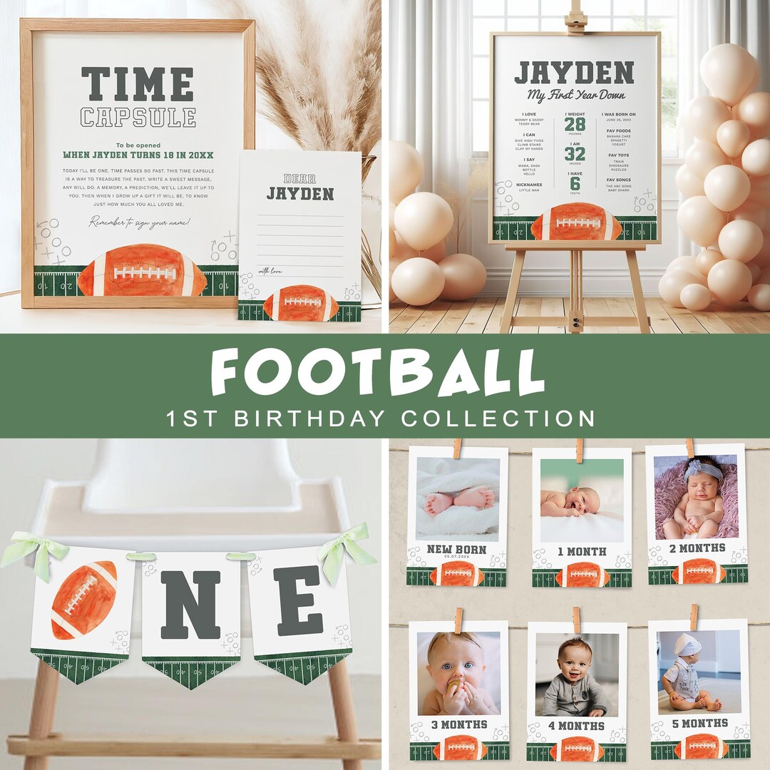 Football 1st Birthday Bundle, First Year Down Party Collection, Boy 1st ...