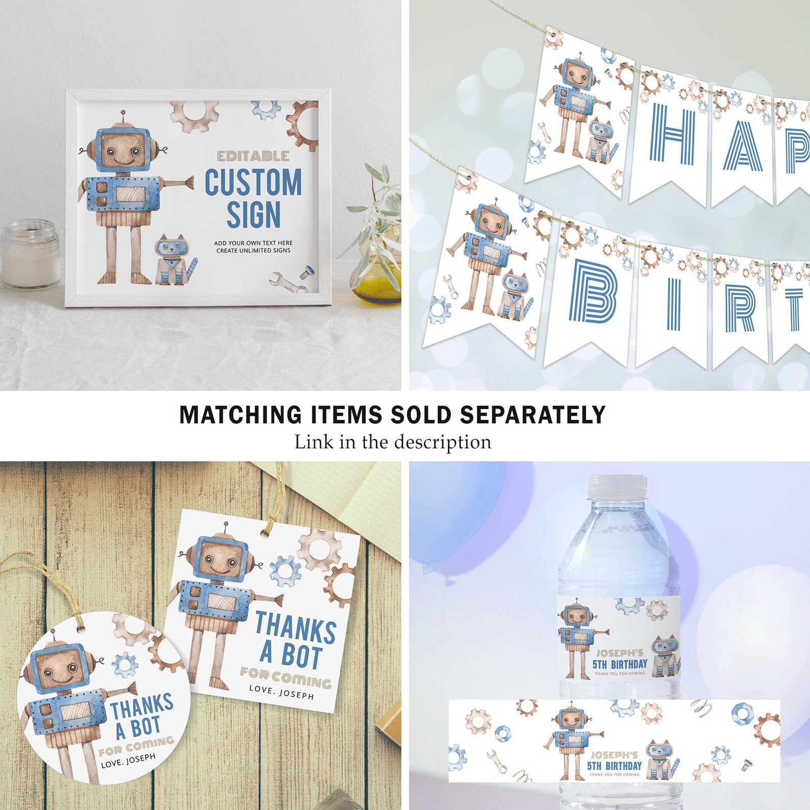 Editable Robot Birthday Food Labels, Robot Party Place Card, Robot ...