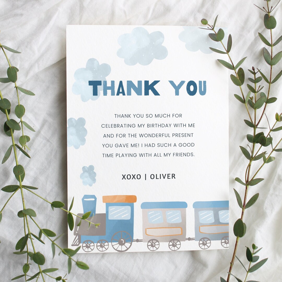 Editable Train Birthday Thank You Card, Choo Choo Train Thank You Note ...