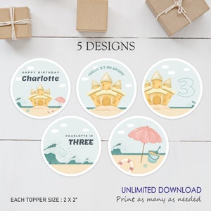 Editable Beach Birthday Cupcake Toppers, Summer Birthday Cupcake ...
