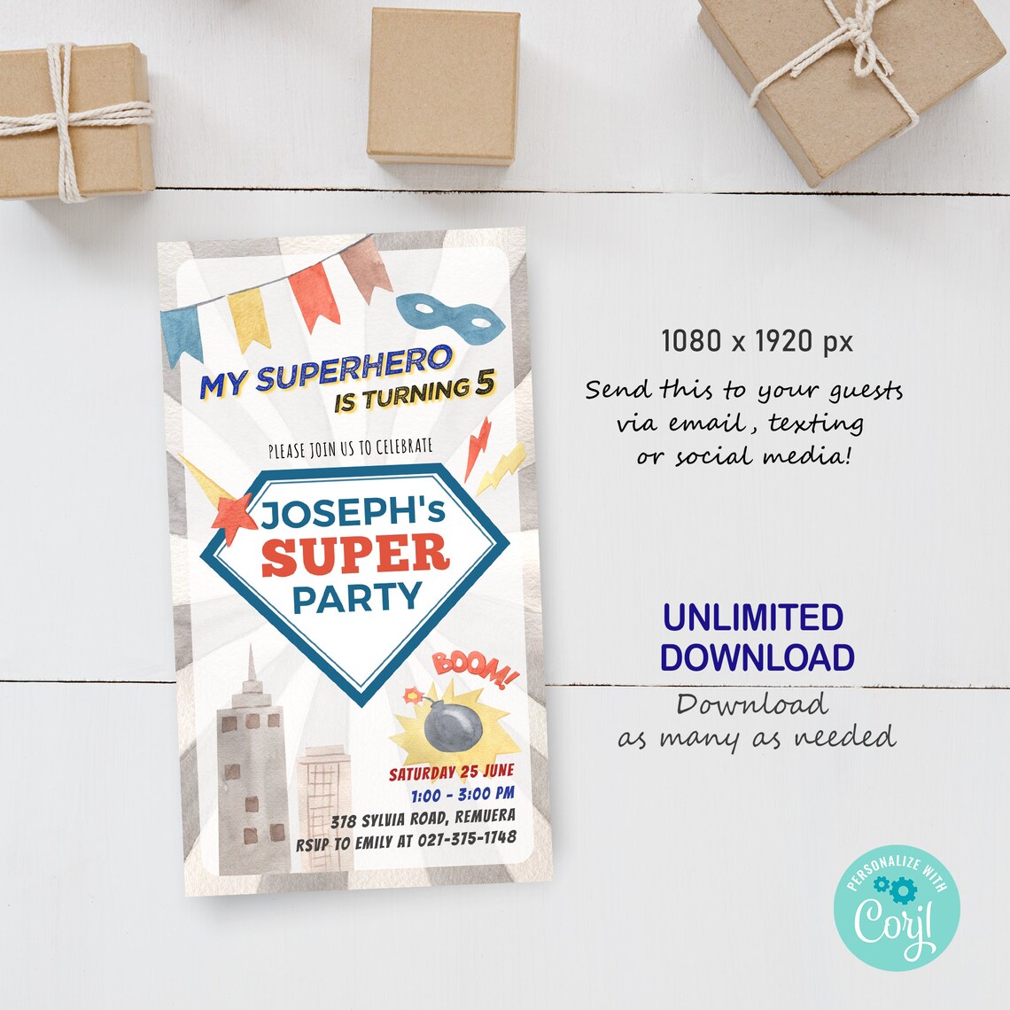 Editable Superhero E-invitation Superhero Party Digital - Etsy