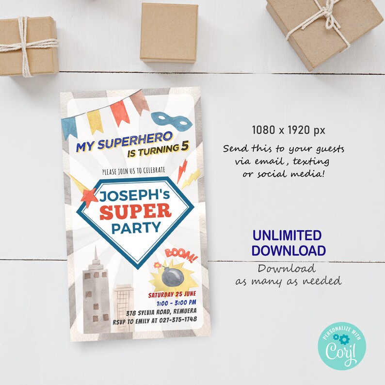 Editable Superhero E-invitation, Superhero Party Digital Invite ...