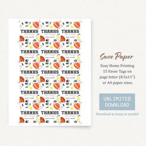 Sports Theme Birthday Favor Tags, All Star Party Gift Tags, Boy ...