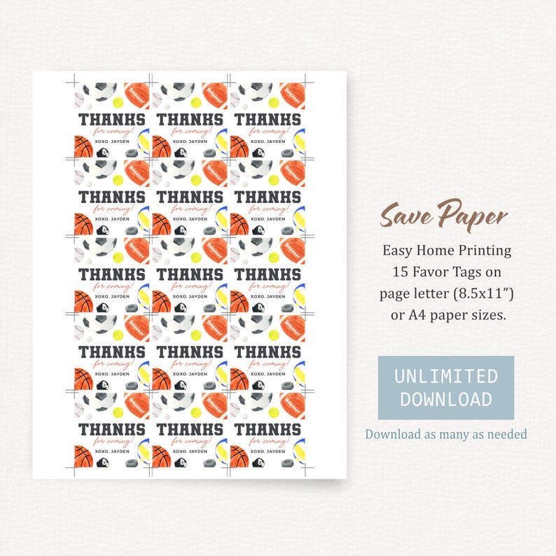 Sports Theme Birthday Favor Tags, All Star Party Gift Tags, Boy ...