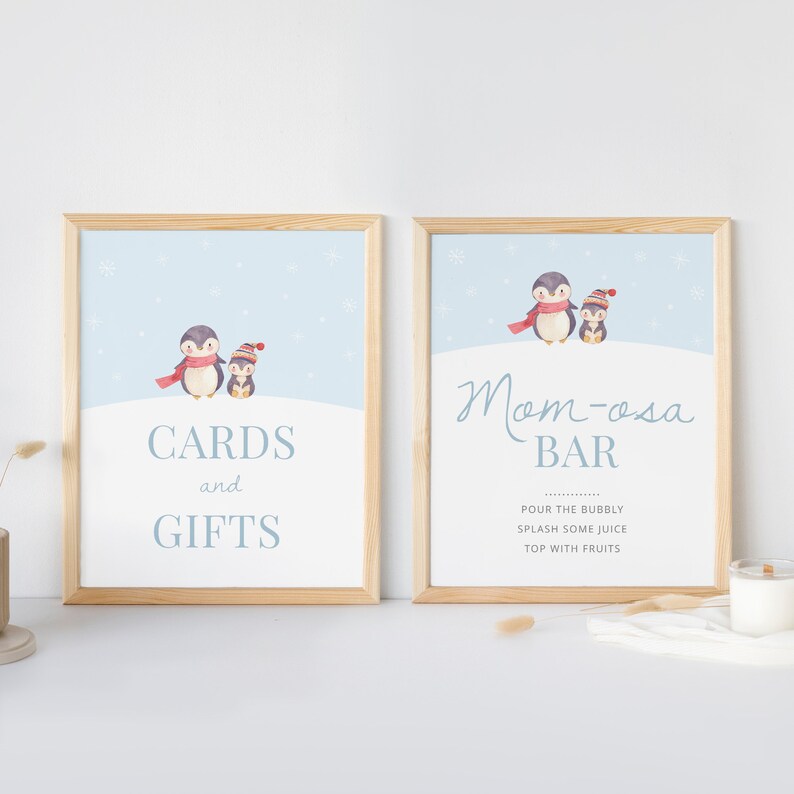 8 Editable Custom Signs, Penguin Baby Shower Custom Signs, Christmas ...