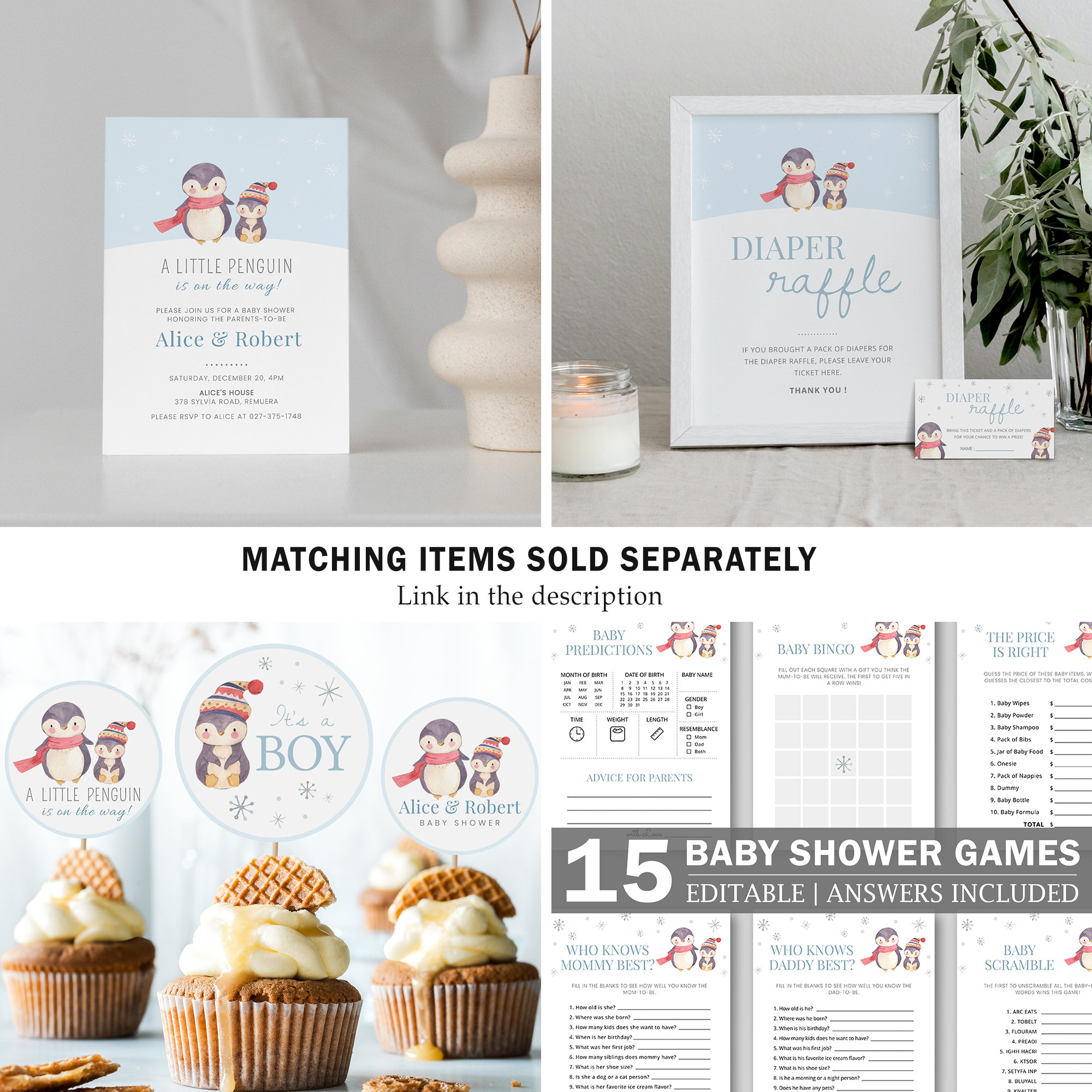 Editable Penguin Baby Shower Cupcake Toppers Penguin Party - Etsy