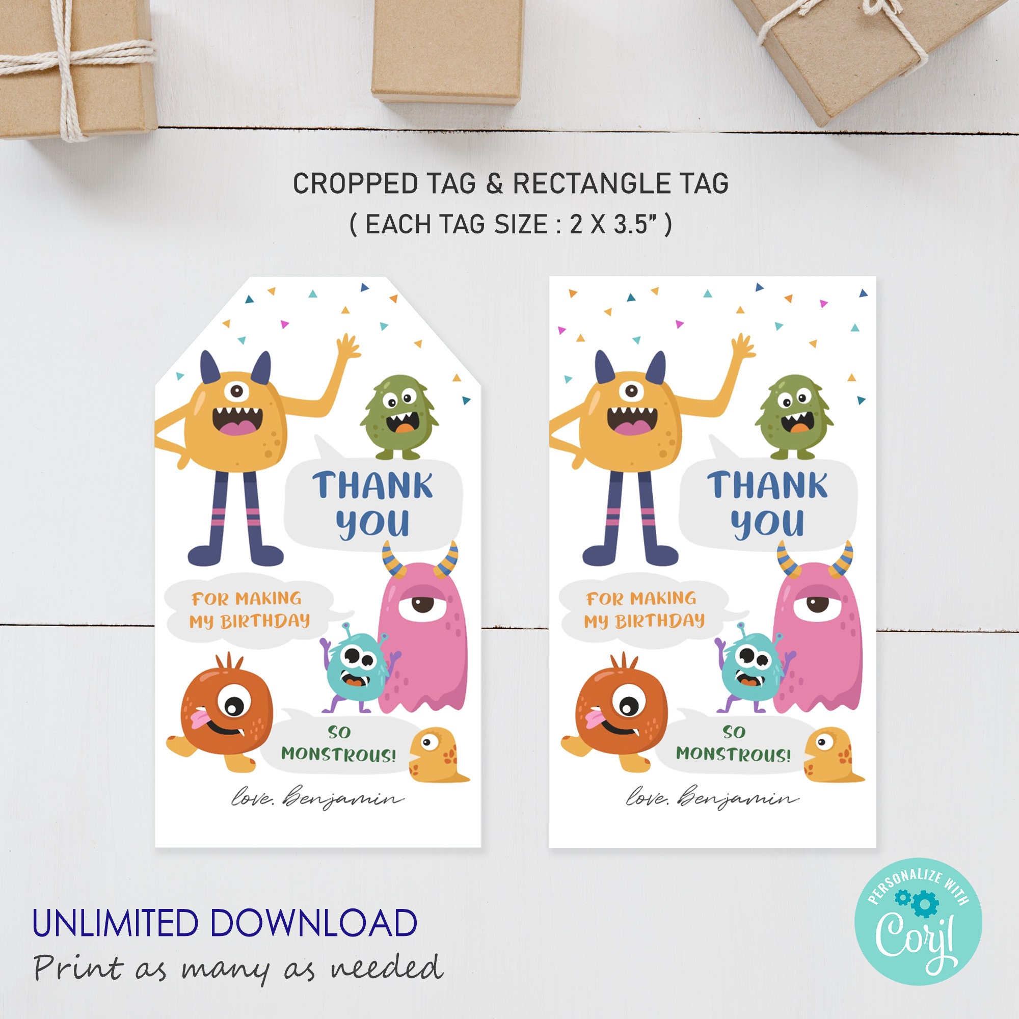 Editable Monster Birthday Favor Tags Monster Party Thank You - Etsy