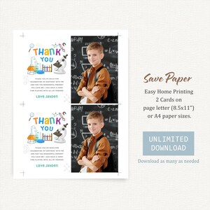 Editable Science Birthday Thank You Card, Mad Scientist Party Photo ...