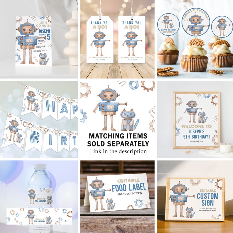 Editable Robot Birthday Thank You Card Robot Thank You Note - Etsy Ireland