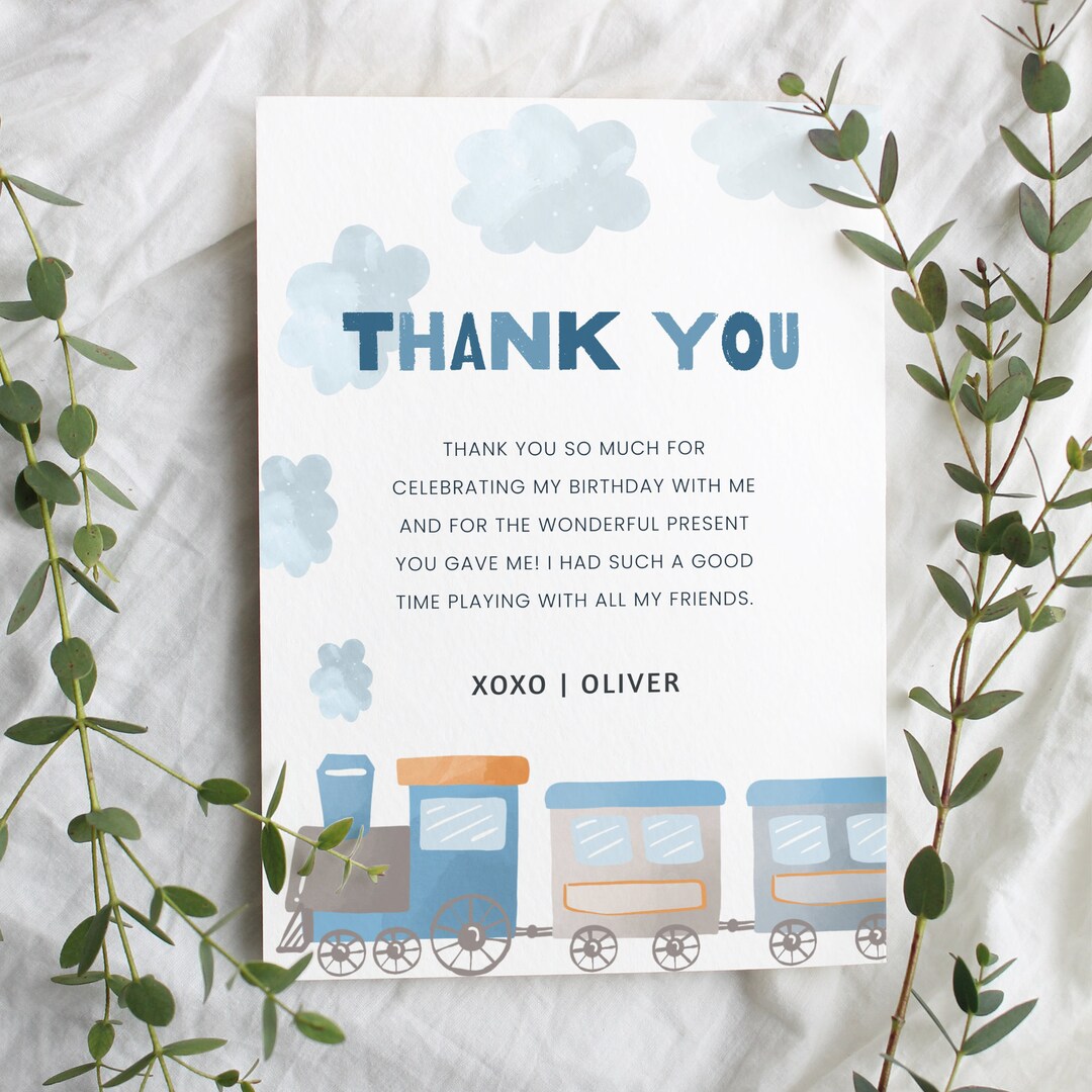 Editable Train Birthday Thank You Card Choo Choo Train Thank - Etsy