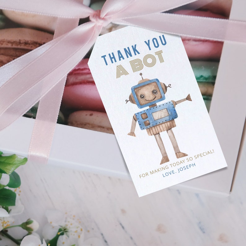 Editable Robot Party Favor Tags, Robot Birthday Gift Tags, Robot Tags ...